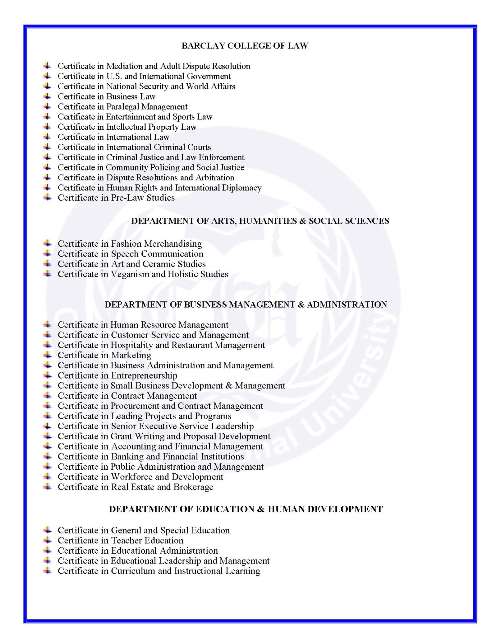 CIU Certificate Program - Cavalla International University of America